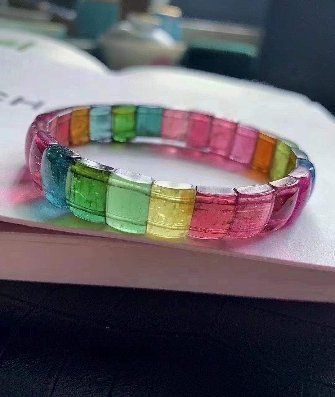 Natural Tourmaline Bracelet, Rainbow Crystal Bracelet, High-end Jewelry ...