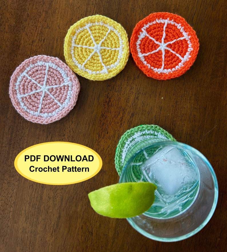 CROCHET PATTERN Citrus Coasters, Fruit Slices Handmade Home Accessories ...