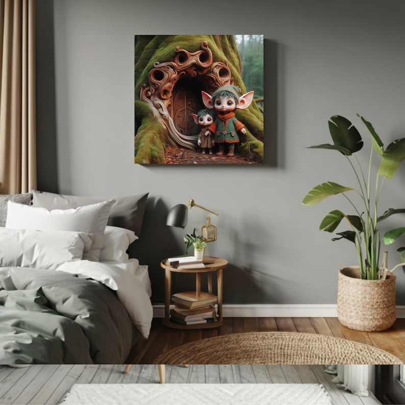 Elf Wall Art Cute Cottagecore Muted Colors Canvas Wall Art Print ...