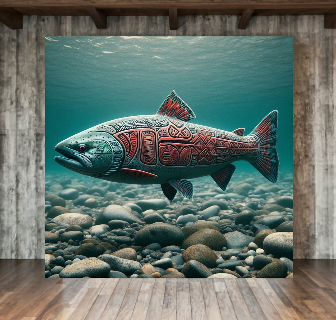 Salmon Cottagecore Wall Art Canvas Muted Colors Coho Lodge Decor PNW ...