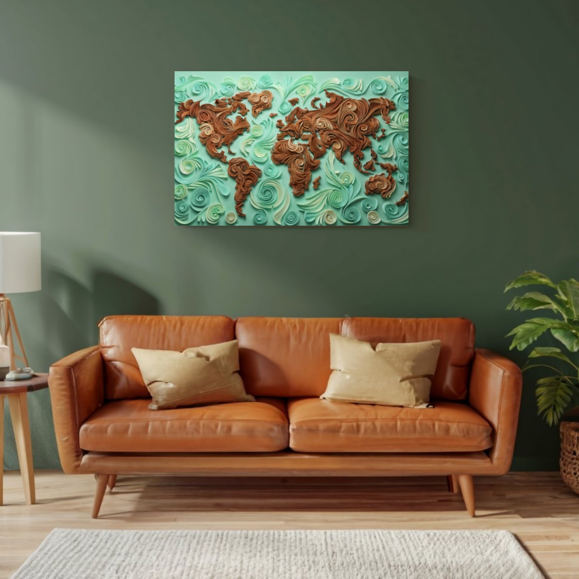 Quilled World Map Cottagecore Wall Art Canvas Print Paper Qulling ...
