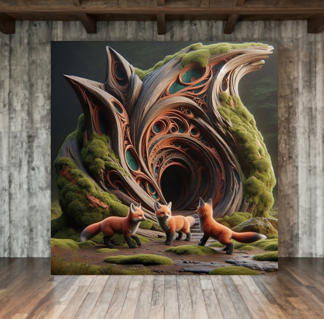 Red Fox Kits Cottagecore Fairy House Canvas Wall Decor Gift Fox Lover ...