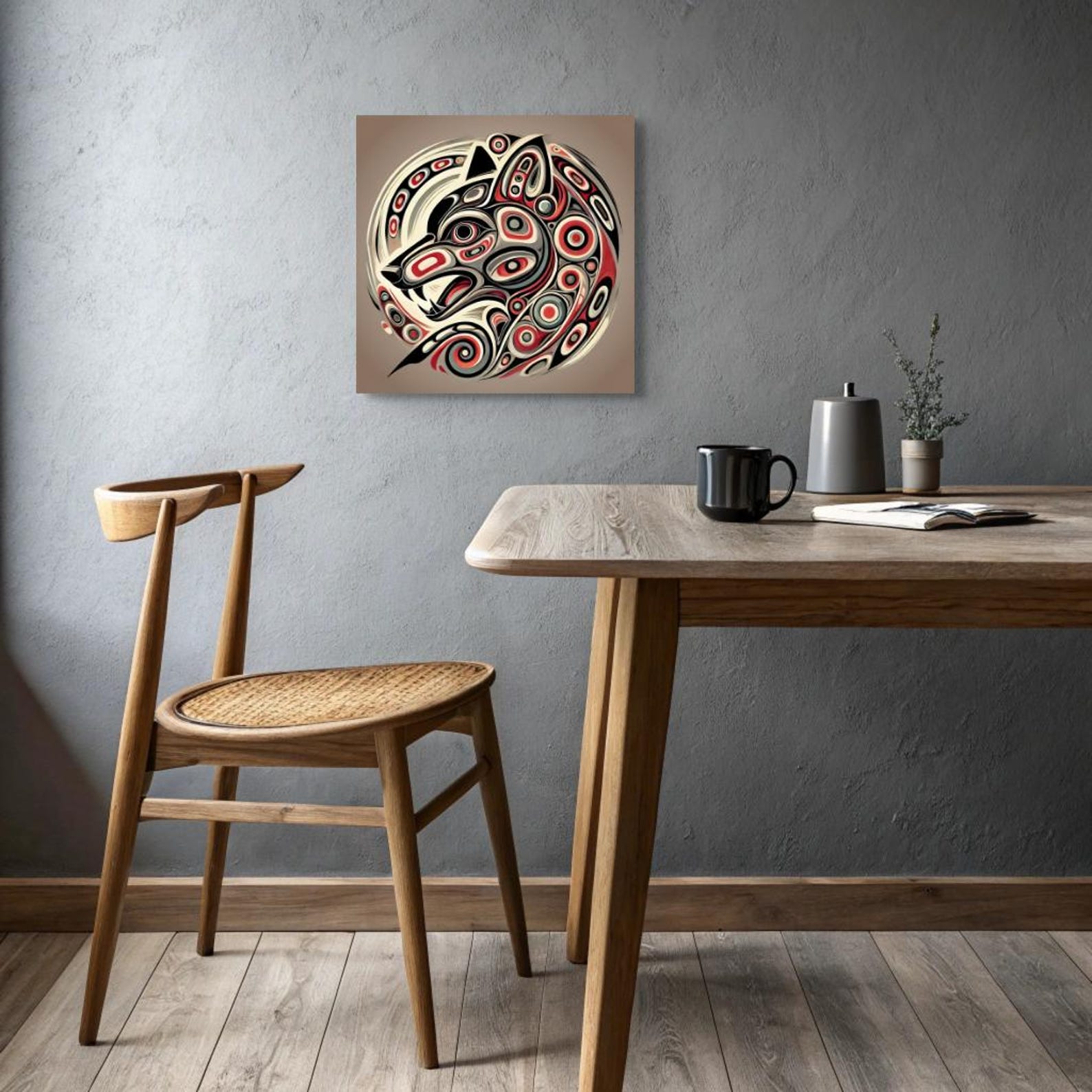 First Nations Wolf Abstract Pacific Northwest Pop Art Mid-century Oil ...