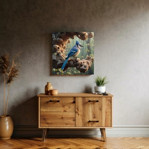 Blue Jay Wall Art Cottagecore Abstract Burled Wood Art Springtime ...