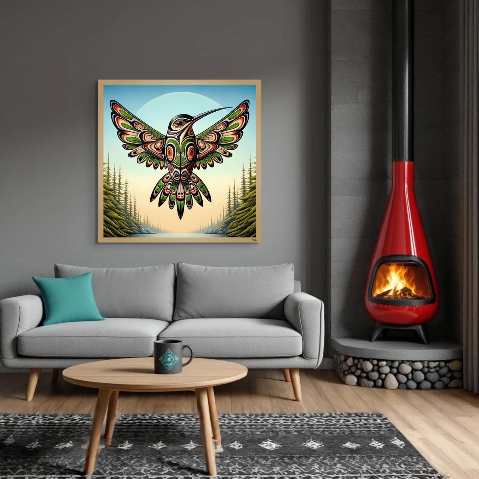 Hummingbird Abstract Pacific Northwest Mid-century Oil Paint Render PNW ...