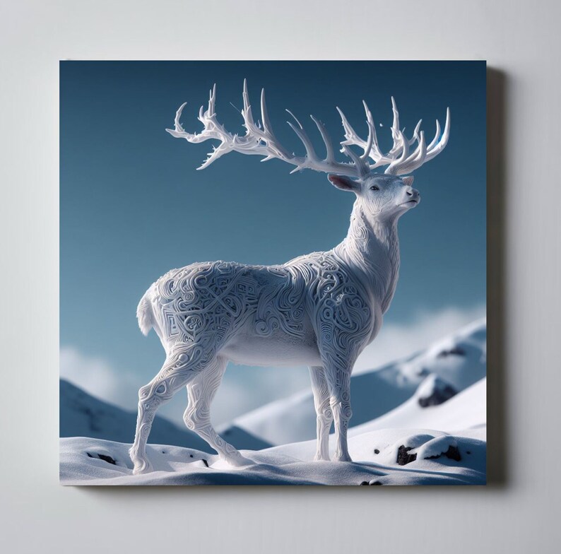 White Stag Canvas Wall Art Decor Unique Abstract Stag Winter Wall Decor ...