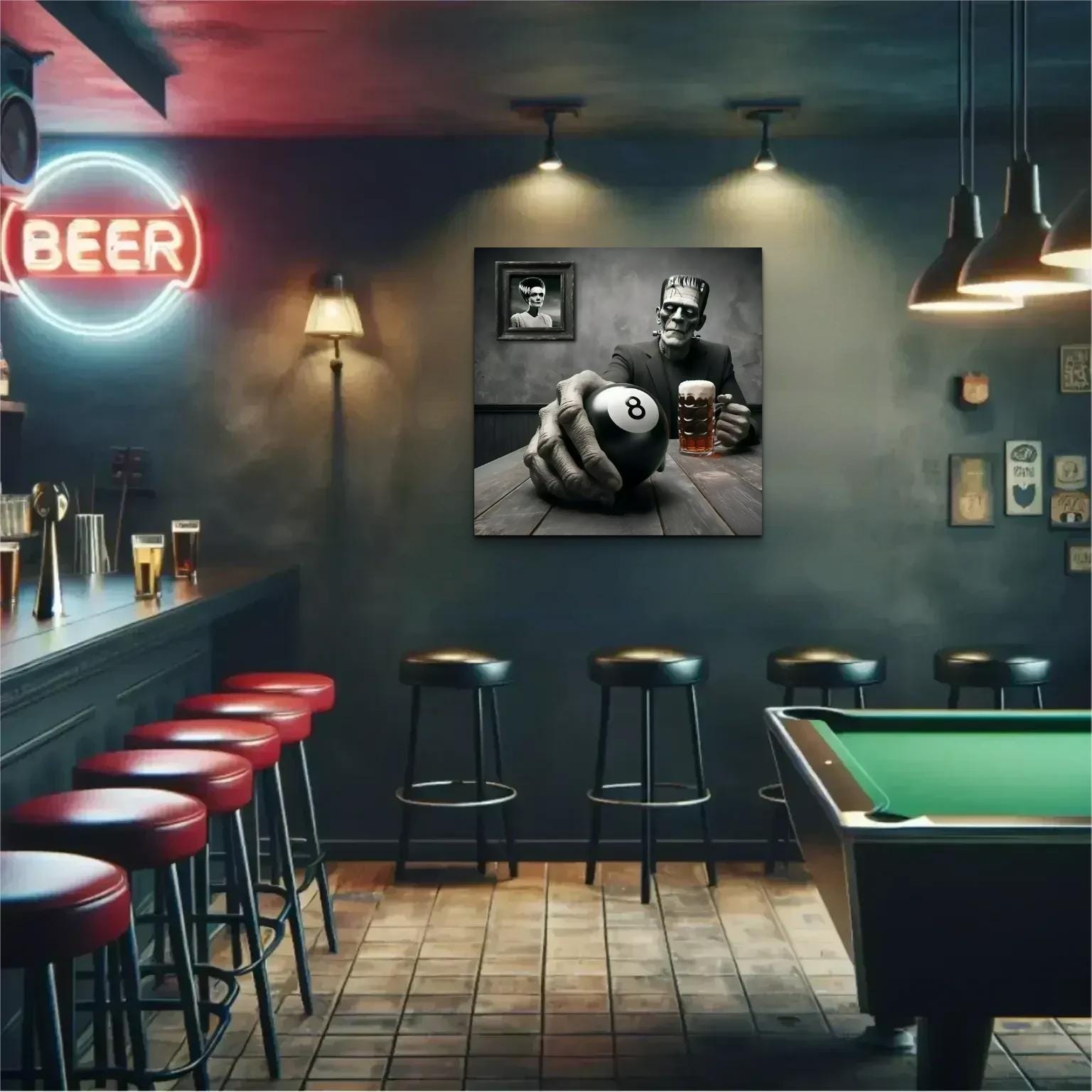 Frankenstein Beer 8 Ball Wall Art Moody Monsters Dark Academia ...