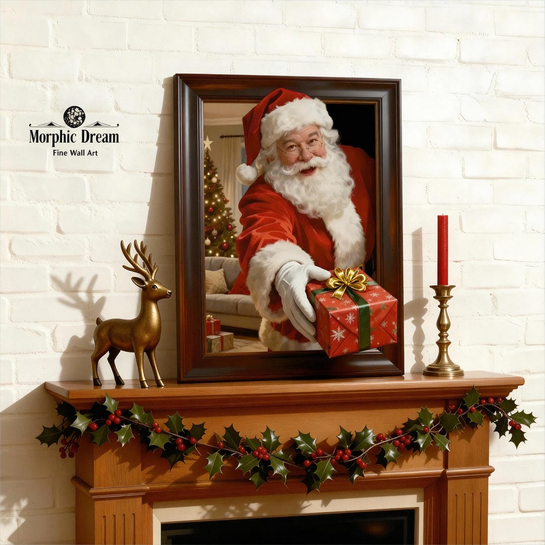 Santa Claus Christmas Present Canvas Art Fun 3D Unique Trompe-l'œil ...