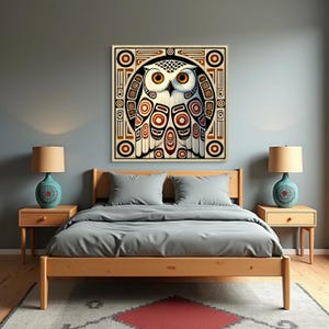 First Nations Owl Abstract Pacific Northwest Snowy Owl Mid-century Oil ...