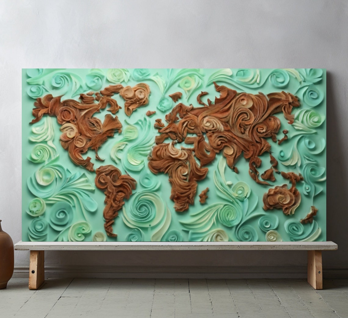 Quilled World Map Cottagecore Wall Art Canvas Print Paper Qulling ...