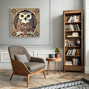 First Nations Owl Abstract Pacific Northwest Snowy Owl Mid-century Oil ...