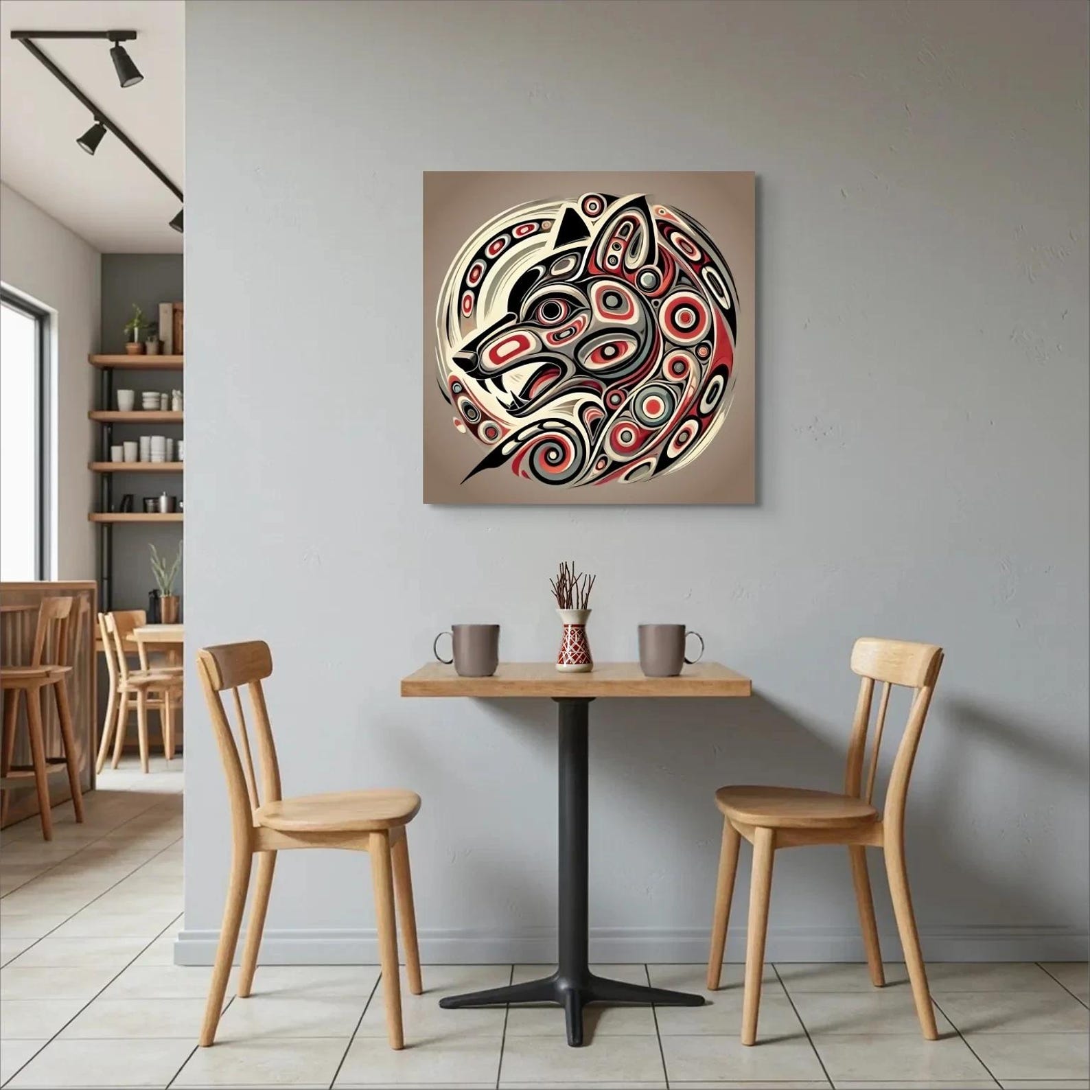 First Nations Wolf Abstract Pacific Northwest Pop Art Mid-century Oil ...