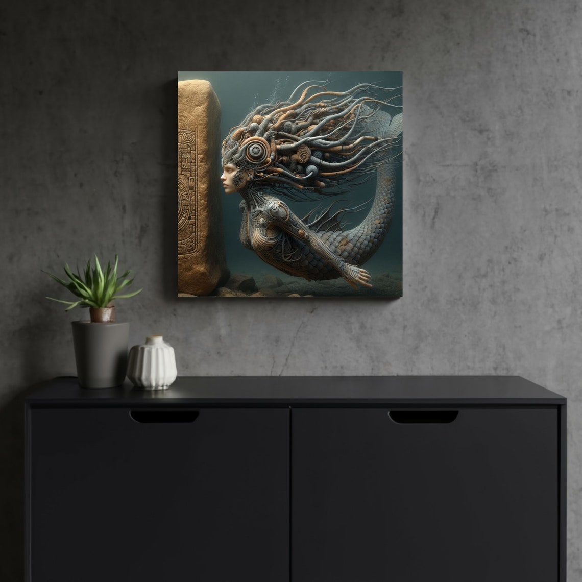 Goth Mermaid Wall Art Dark Academia Canvas Print Gothic Wall Decor Gift ...