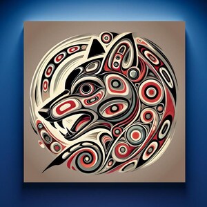First Nations Wolf Abstract Pacific Northwest Pop Art Mid-century Oil ...