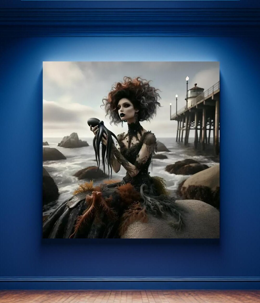 Goth Mermaid Black Octopus Wall Art Dark Academia Gothcore Mermaid ...