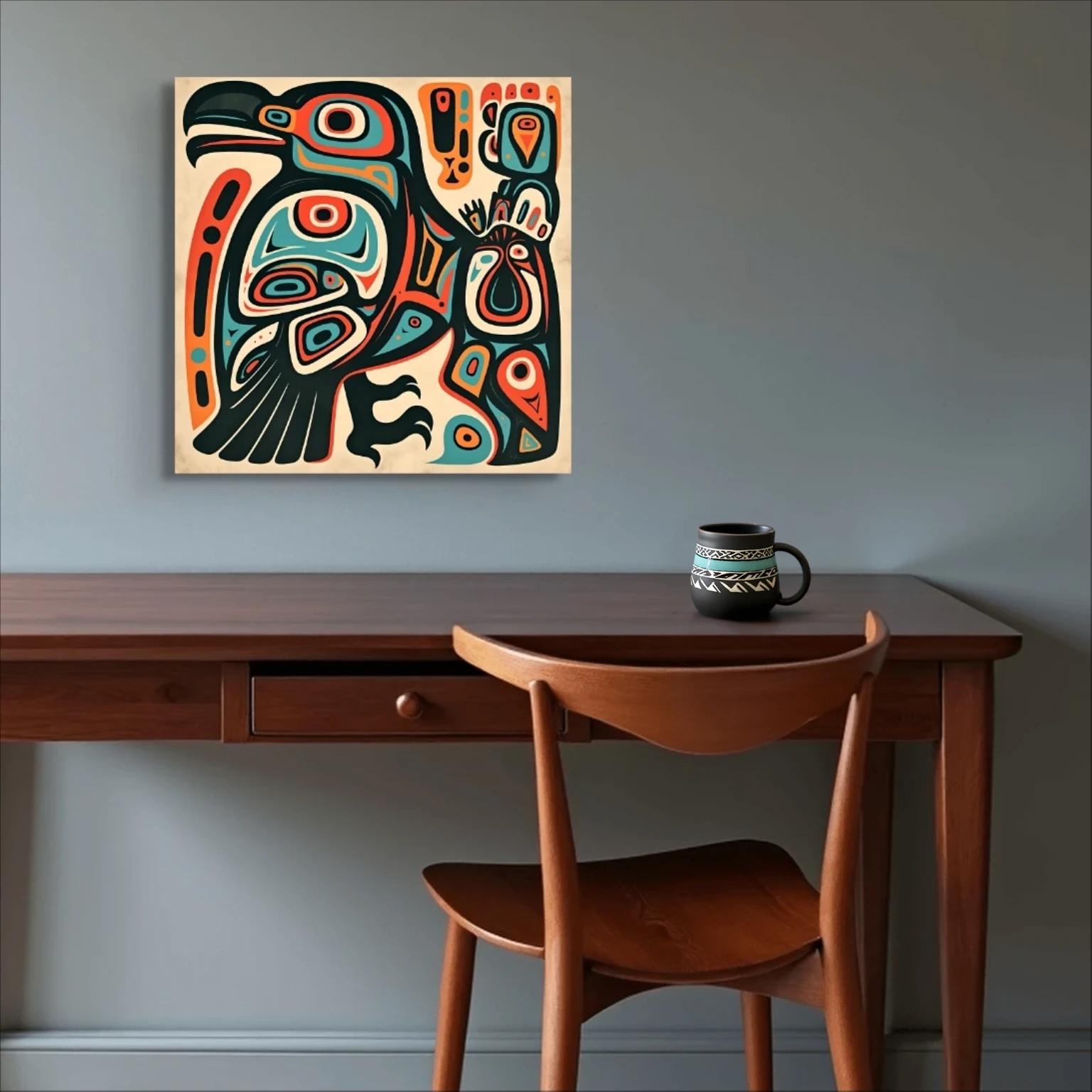Raven Abstract Pacific Northwest Mid-century Oil Paint Render PNW Raven ...