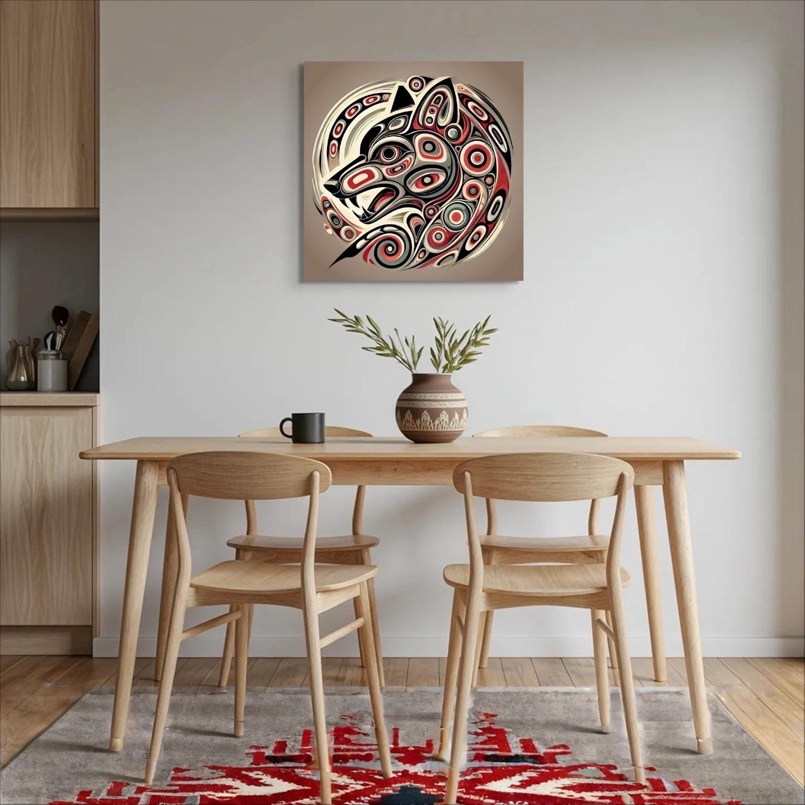 Wolf Abstract Pacific Northwest Pop Art Mid-century Oil Paint Render ...