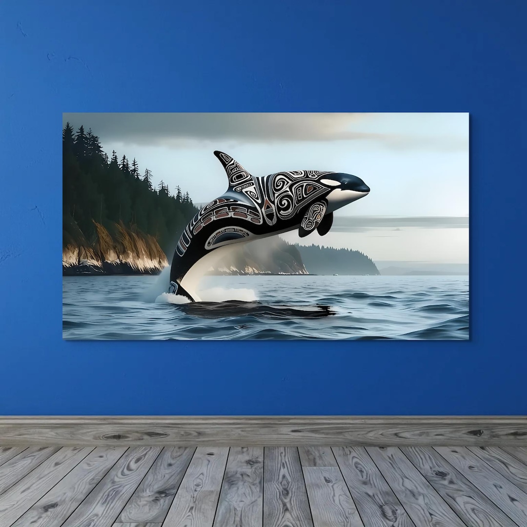 First Nations Orca Abstract Pacific Northwest Mid-century Oil Paint ...