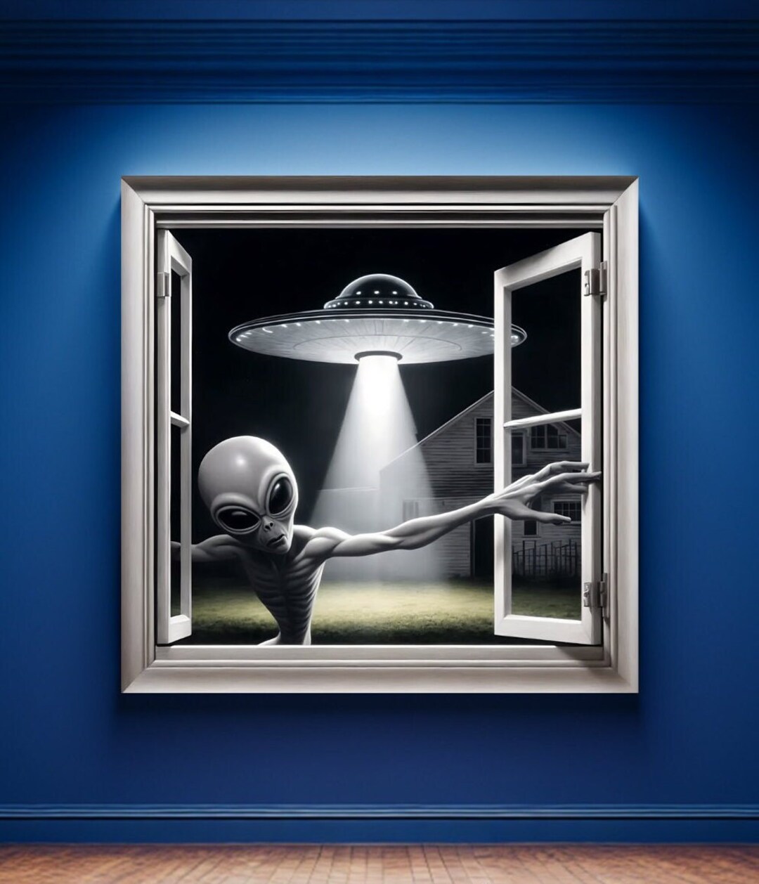 Alien Wall Art 3D Fun Unique Optical Illusion Alien Visits the Farm ...