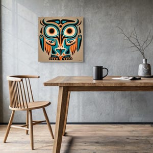First Nations Owl Abstract Pacific Northwest Mid-century Oil Paint ...
