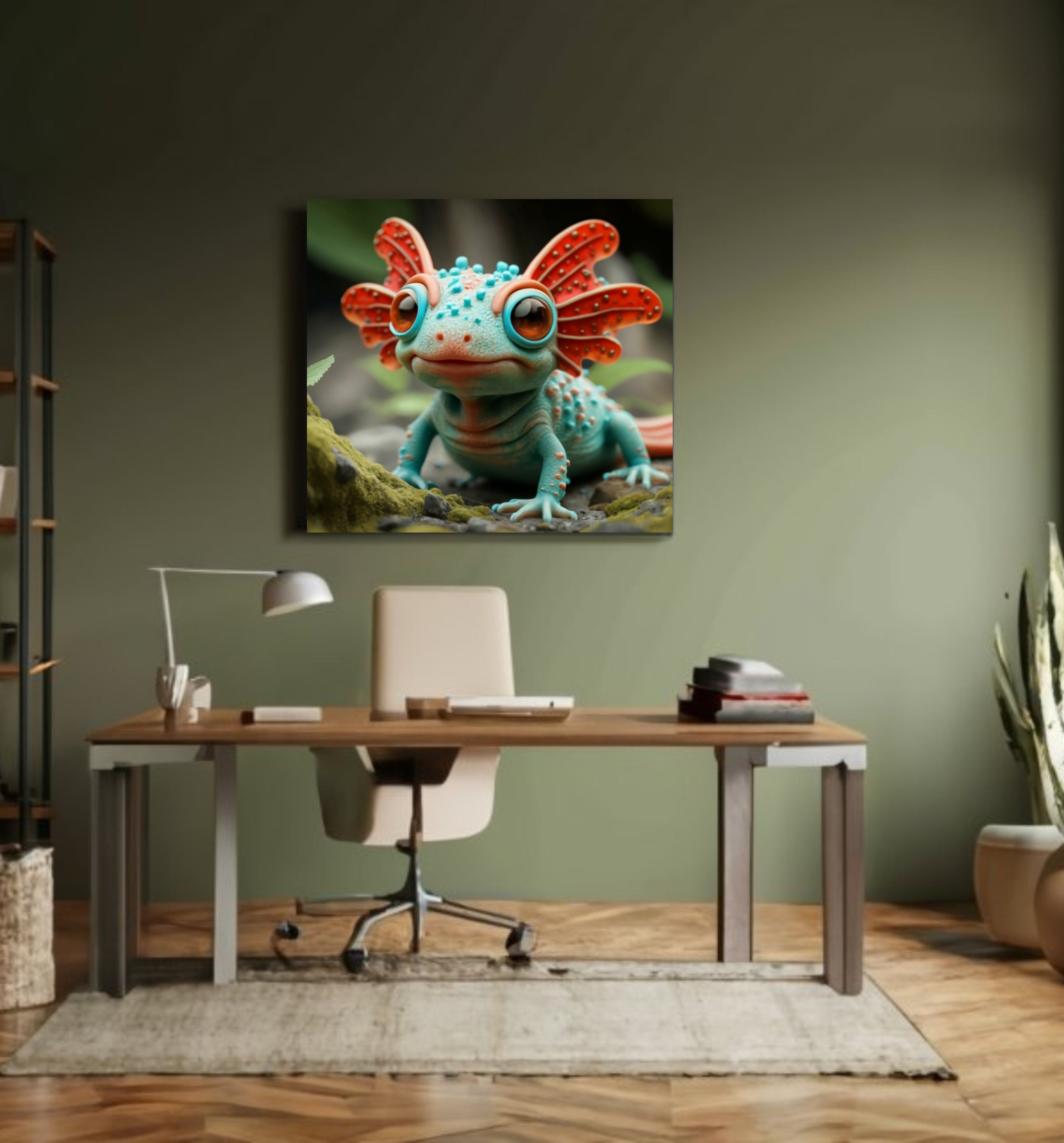Axolotl Cute Stretched Canvas Abstract Axolotl Wall Art Axolotl Decor ...
