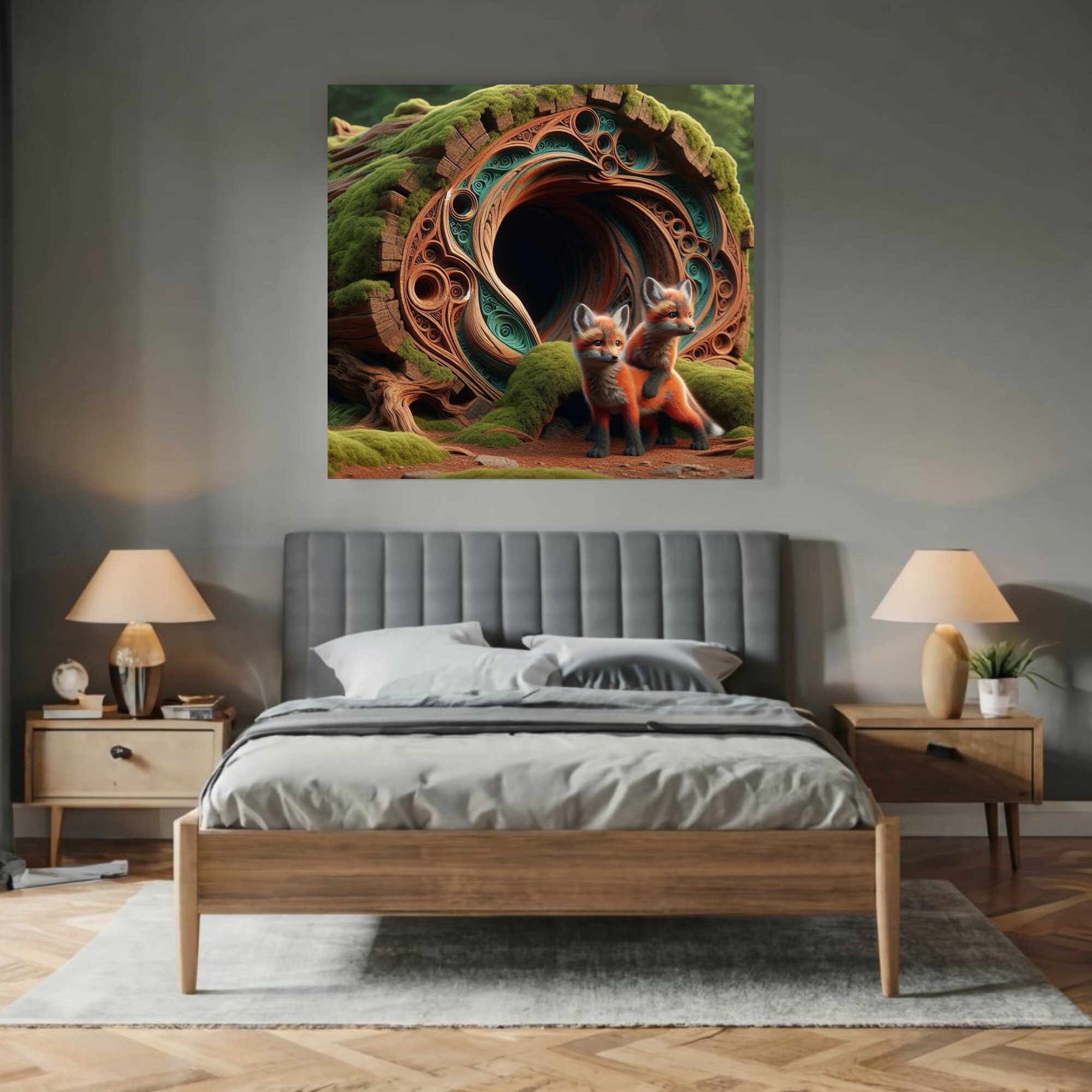 Red Fox Kits Cottagecore Fairy House Canvas Wall Decor Muted Colors Art ...