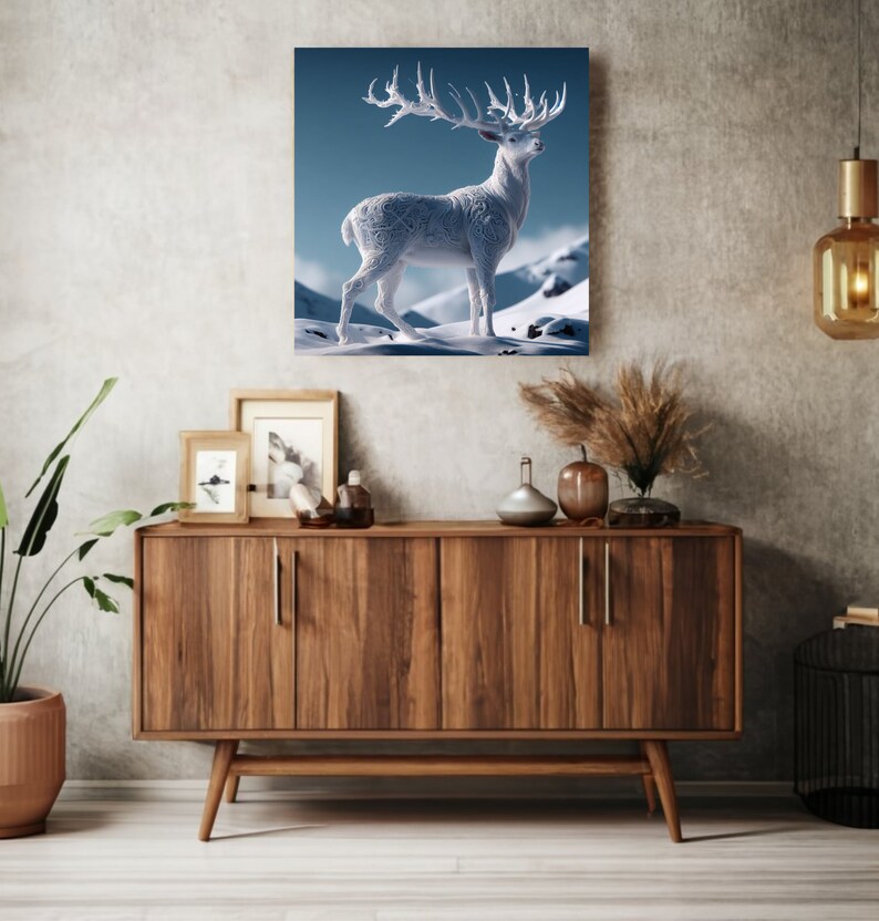 White Stag Canvas Wall Art Decor Unique Abstract Stag Winter Wall Decor ...