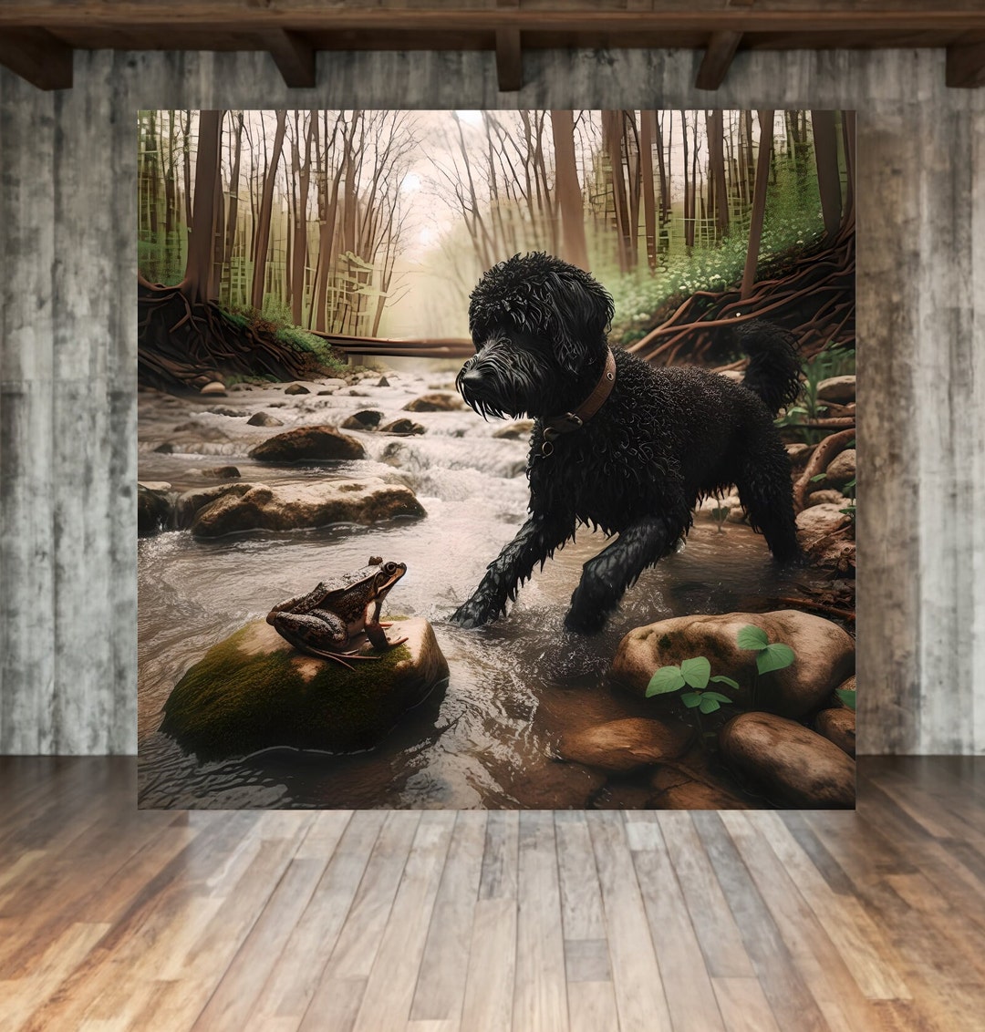 Golden Doodle Wall Art Black Golden Doodle Cottagecore Muted Colors ...