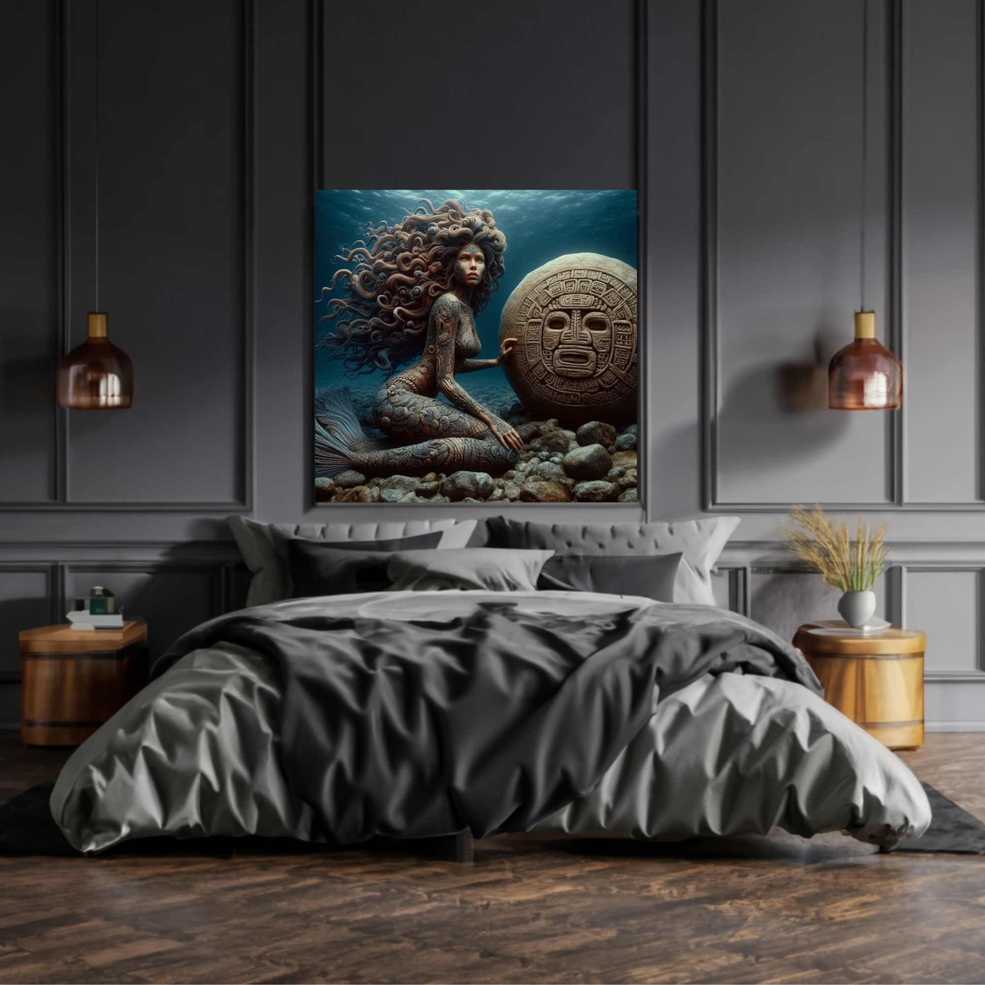 Goth Mermaid Wall Art Dark Academia Canvas Print Gothic Wall Decor Gift ...