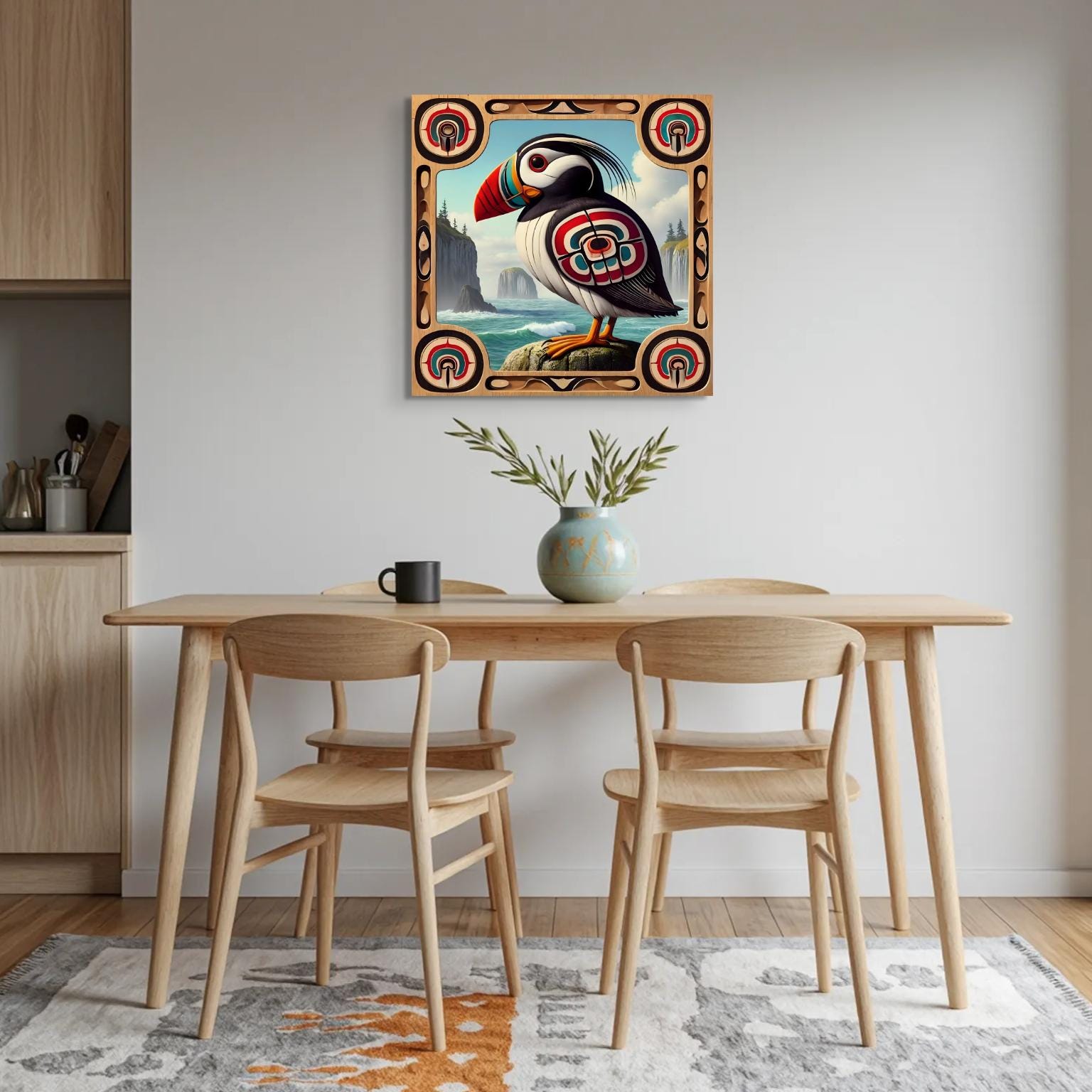Tufted Puffin Abstract Pacific Northwest Mid-century Oil Paint Wood ...