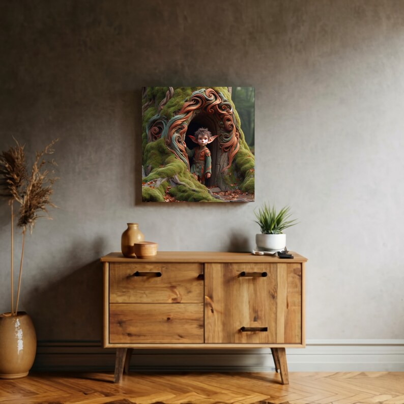 Elf Cute Cottagecore Muted Colors Canvas Wall Art Print Woodland Sprite ...