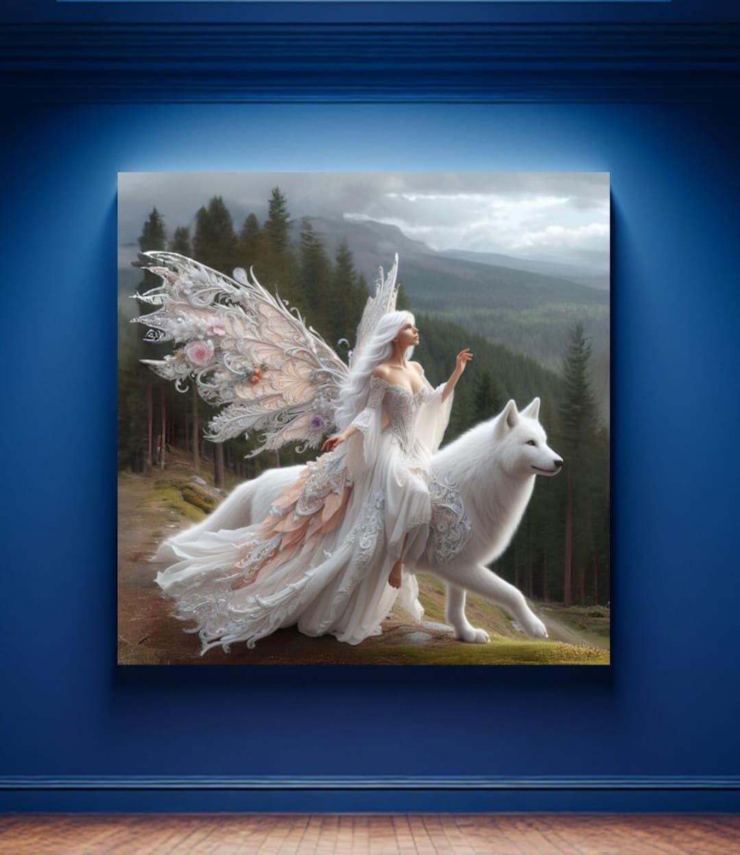 White Fairy White Wolf Fantasy Wall Art Canvas Print Radiant Fairy Wolf ...