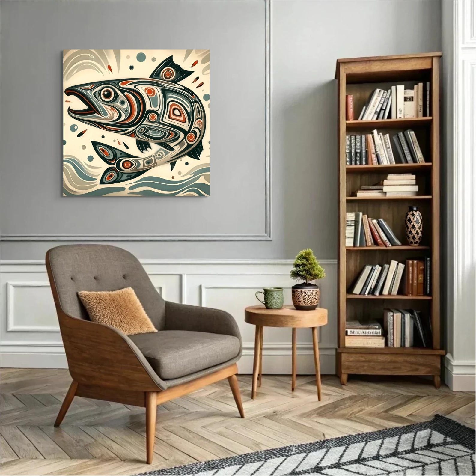 Salmon Wall Art Haida Salish Inspired Formline Watercolor Salmon ...