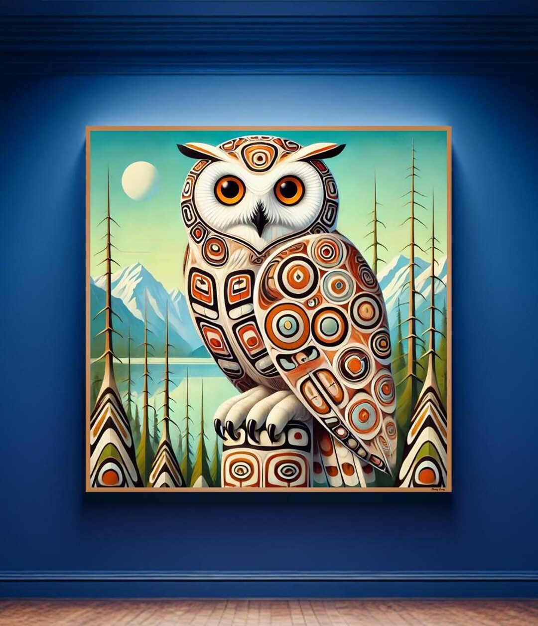 First Nations Owl Wall Art Abstract Pacific Northwest Snowy Owl Mid ...
