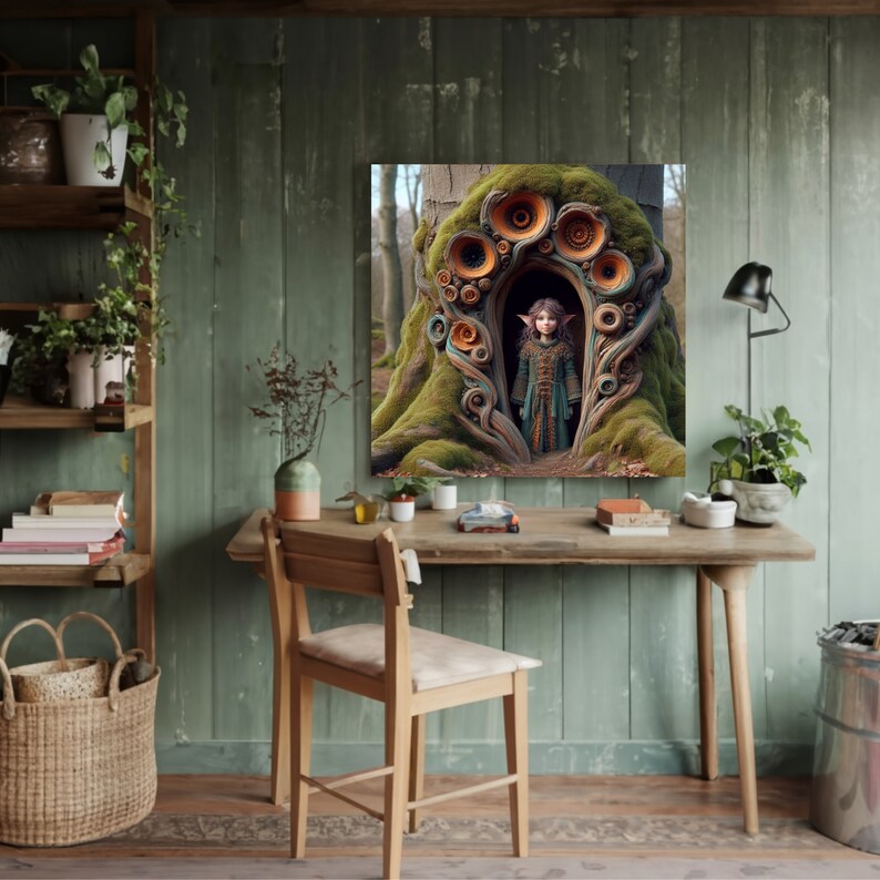 Elf Wall Art Cute Cottagecore Muted Colors Canvas Wall Art Print ...