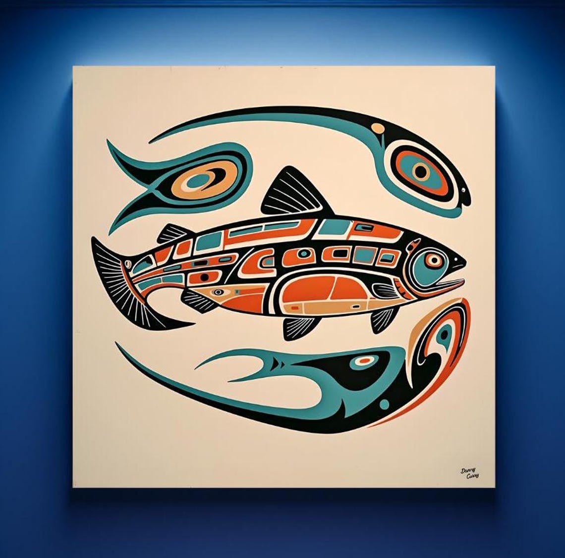 First Nations Inspired Salmon Abstract Pacific Northwest Pop Art Mid ...