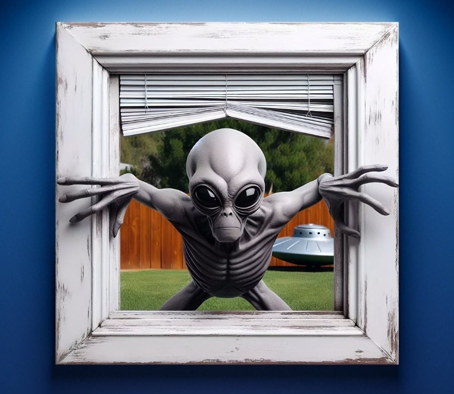 Alien Wall Art 3D Fun Unique Optical Illusion Alien Visits Suburbia ...