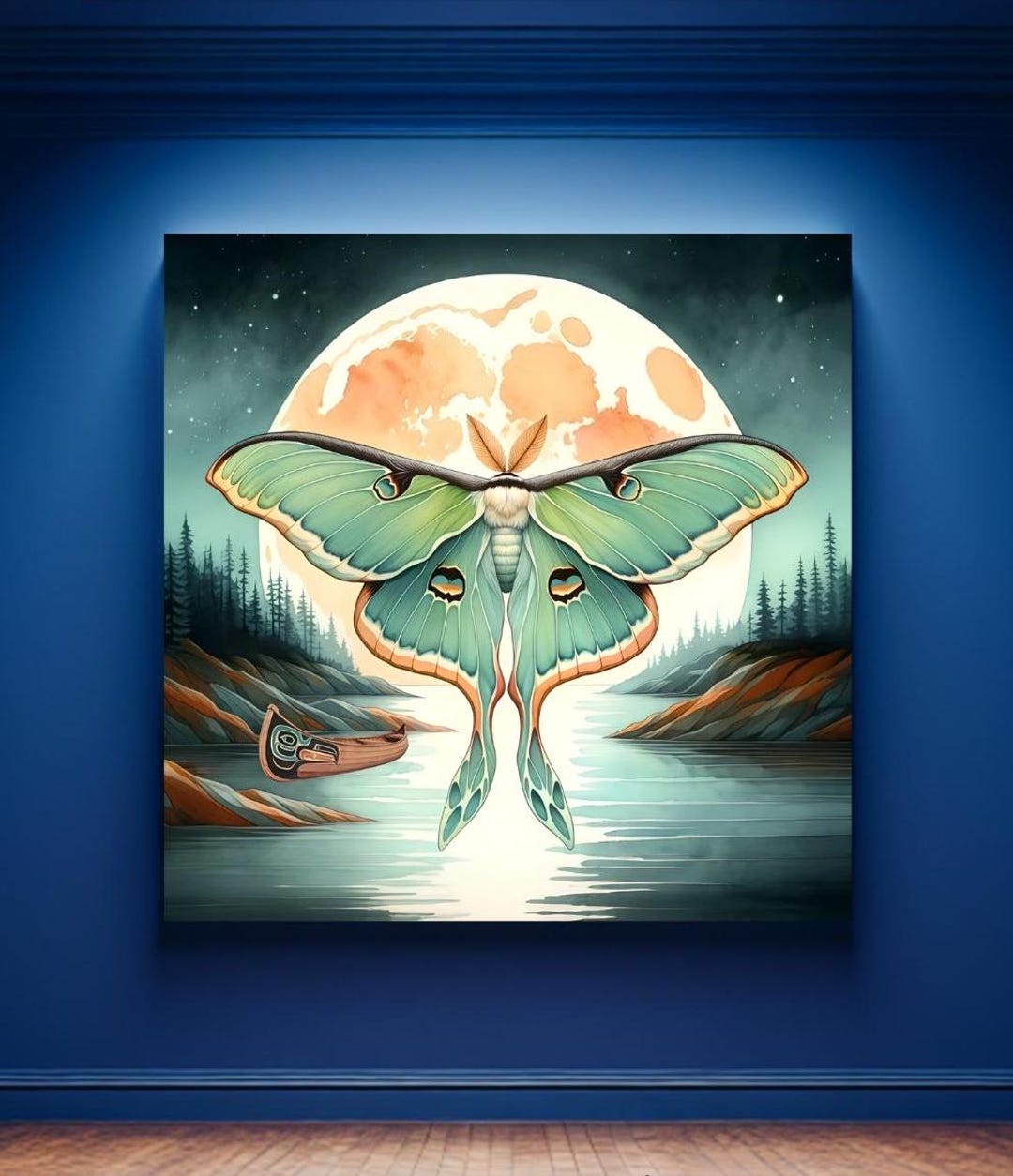 Luna Moth Pacific Northwest Watercolor Render PNW Full Moon Moth Haida ...