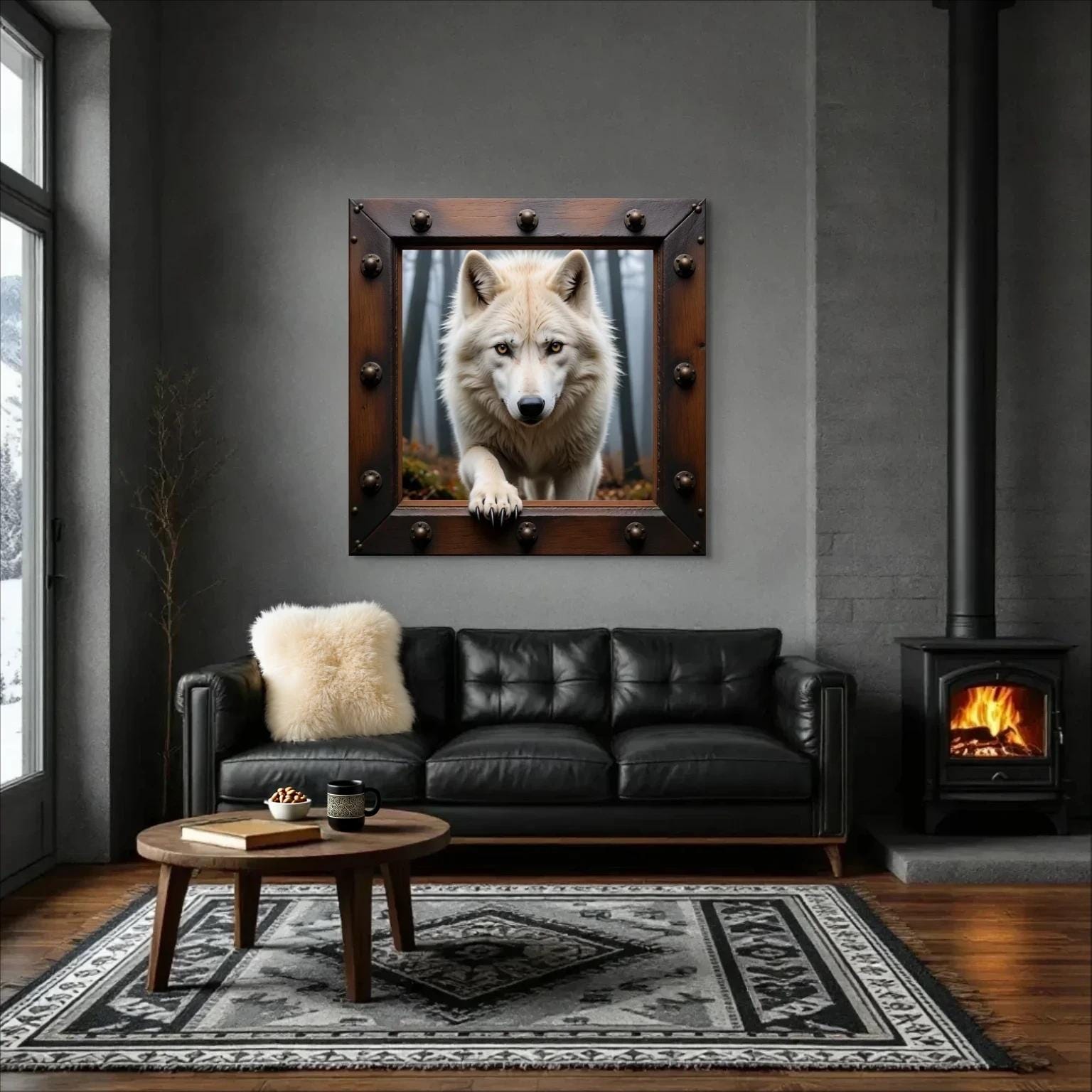 White Wolf Wall Art 3D Unique Optical Illusion White Alaska Wolf Rustic ...