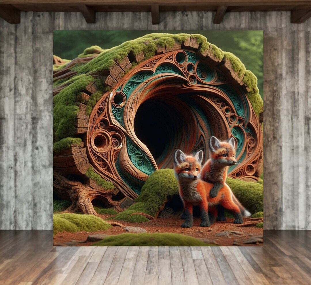 Red Fox Kits Cottagecore Fairy House Canvas Wall Decor Muted Colors Art ...