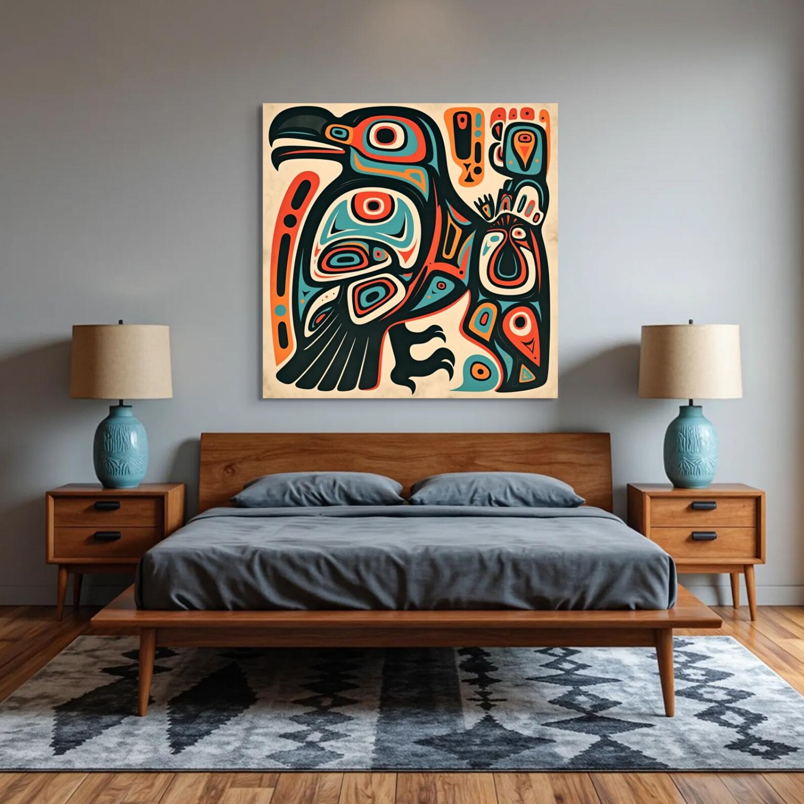 Raven Abstract Pacific Northwest Mid-century Oil Paint Render PNW Raven ...