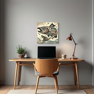 Salmon Wall Art Haida Salish Formline Watercolor Salmon Pacific ...
