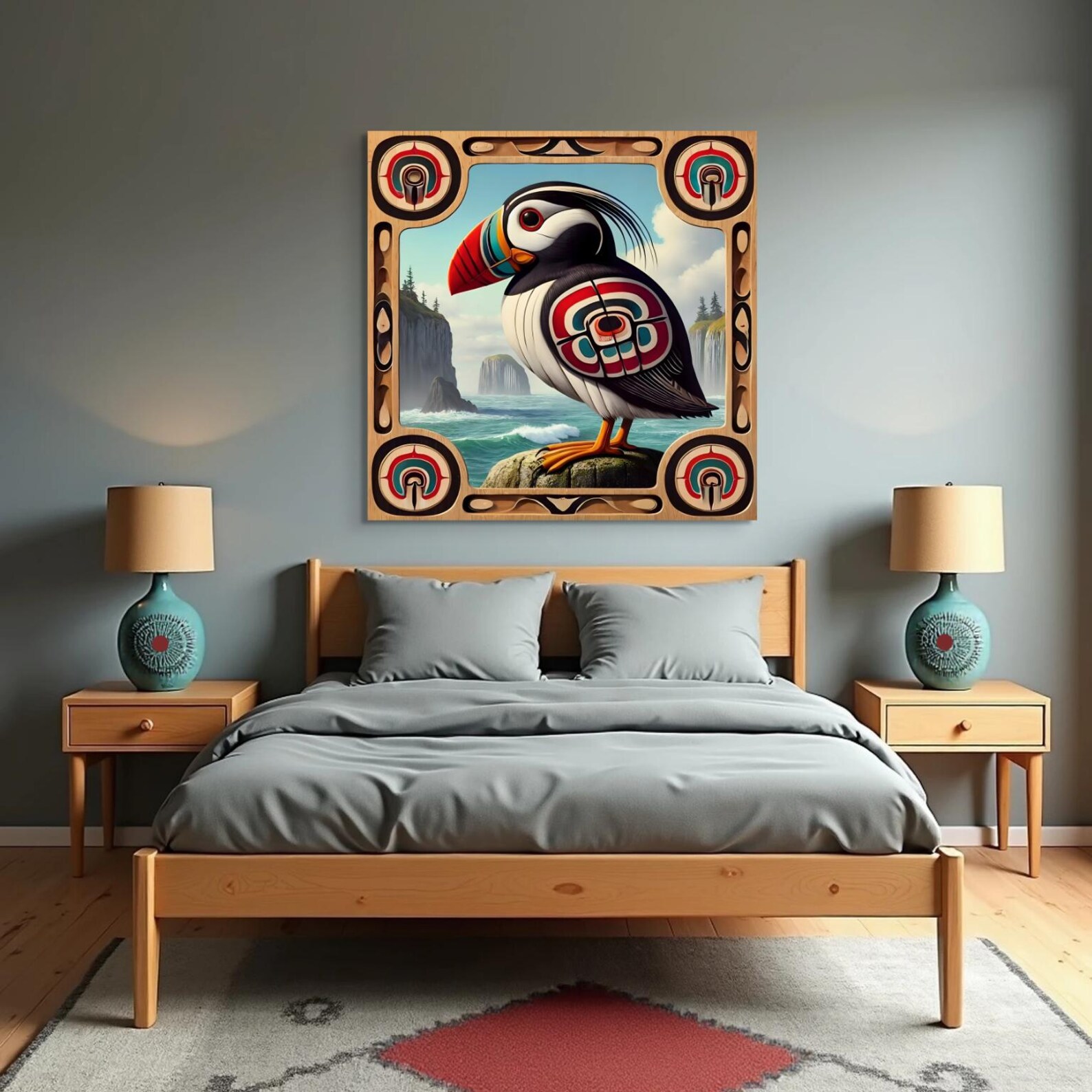 Tufted Puffin Abstract Pacific Northwest Mid-century Oil Paint Wood ...