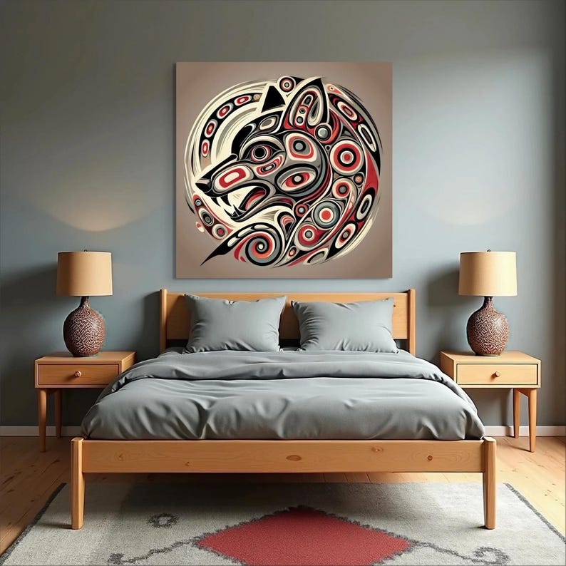 Wolf Abstract Pacific Northwest Pop Art Mid-century Oil Paint Render ...