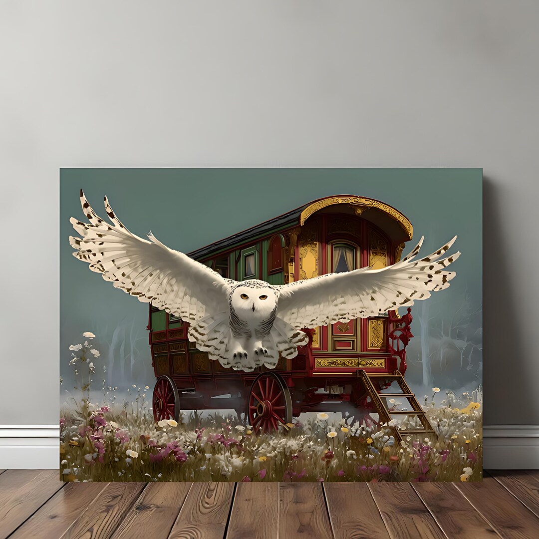 Owl Gypsy Wagon Wall Art Traditional Roma Vardo Snowy Owl Floral ...