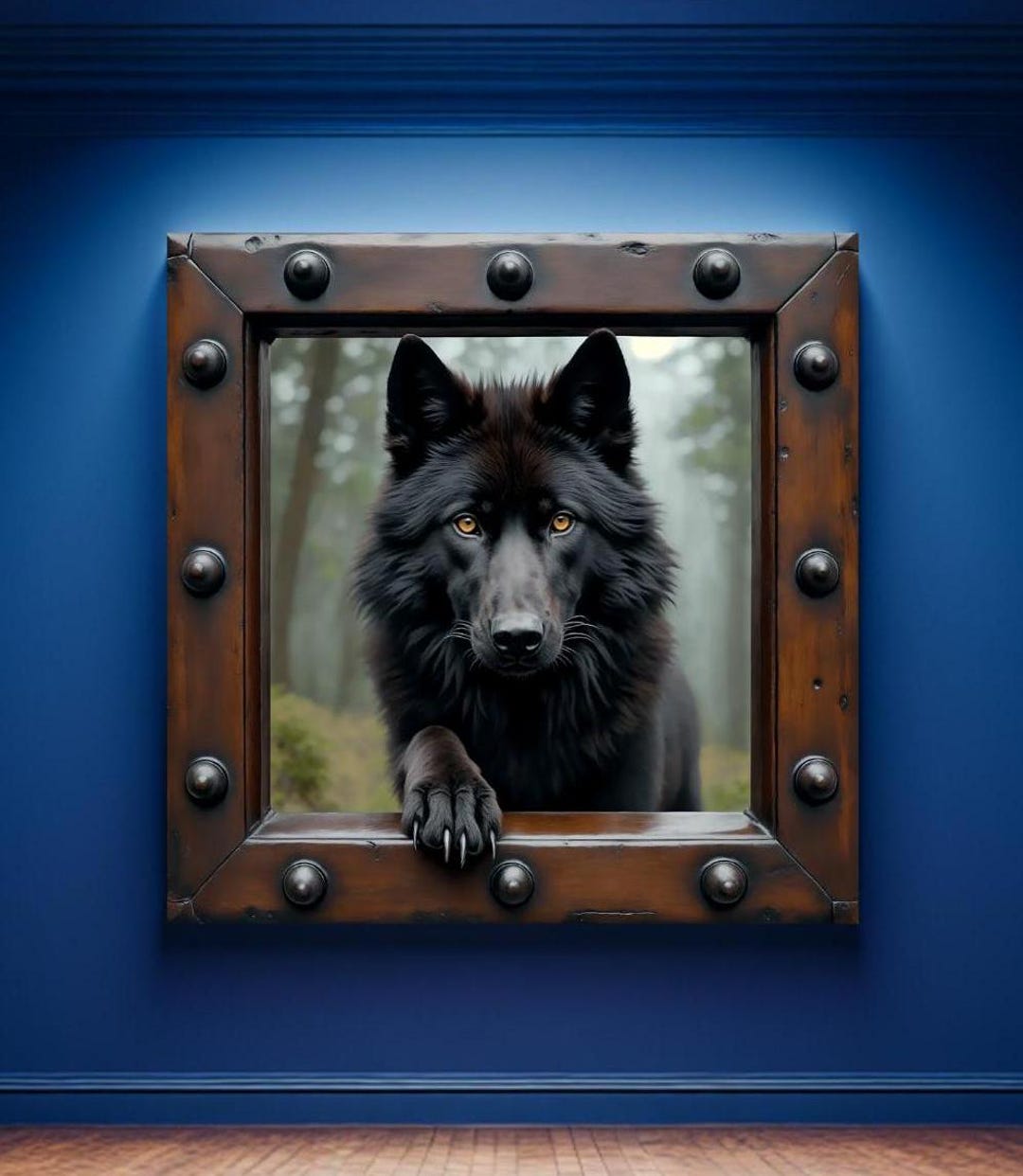 Black Wolf Wall Art 3D Unique Optical Illusion Black Timber Wolf Rustic ...