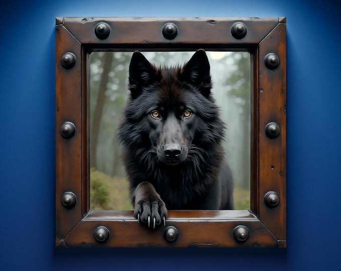 Black Wolf Wall Art 3D Unique Optical Illusion Black Timber Wolf Rustic ...