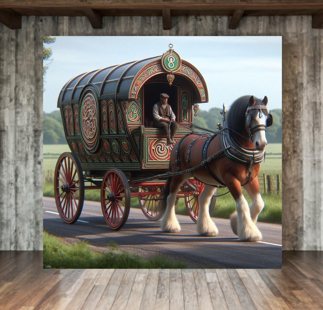 Gypsy Wagon Wall Art Cottagecore Traditional Roma Vardo Clydesdale ...