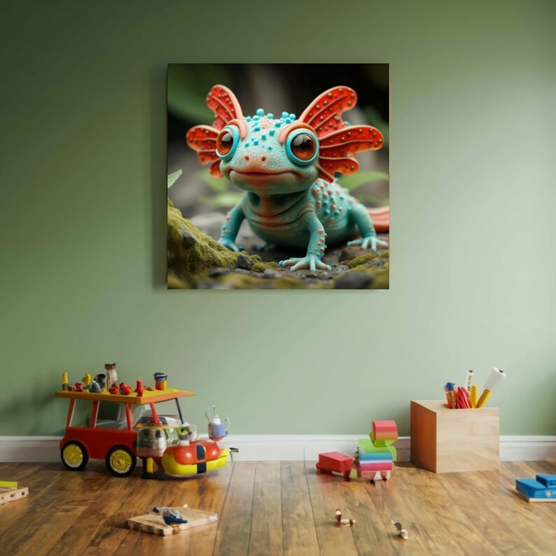 Axolotl Cute Stretched Canvas Abstract Axolotl Wall Art Axolotl Decor ...