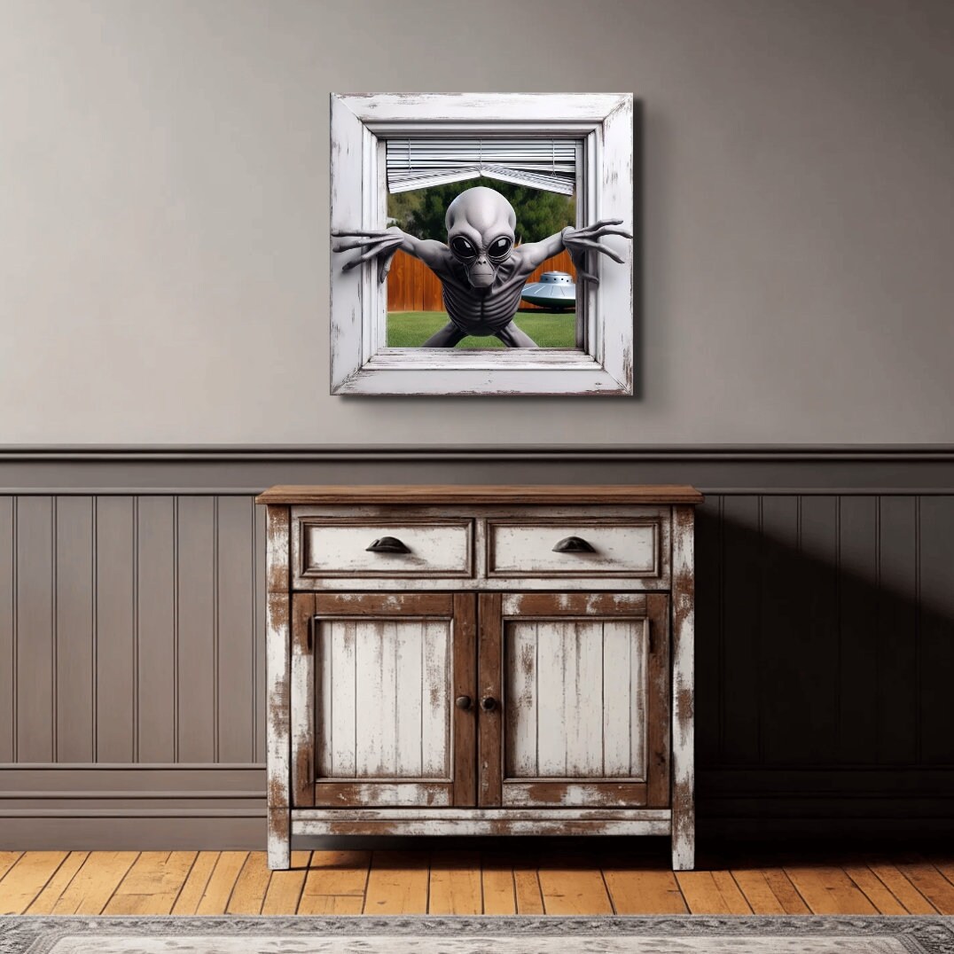 Alien Wall Art 3D Fun Unique Optical Illusion Alien Visits Suburbia ...